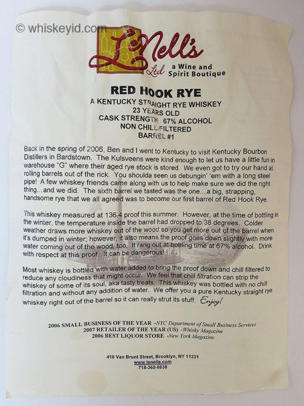 lenells_red_hook_rye_sheet1 | whiskey id - identify vintage and ...